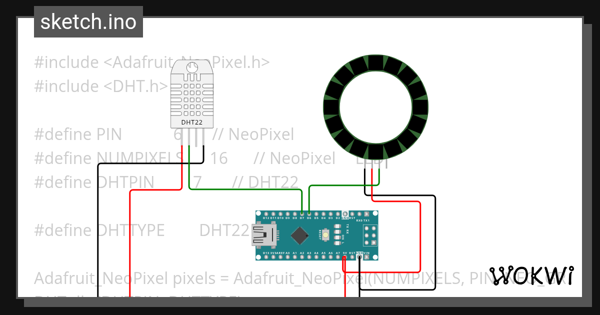 溫度及濕度來改變neopixel環的顏色 Wokwi Esp32 Stm32 Arduino Simulator 5989