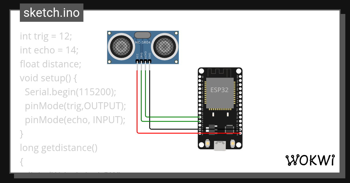 distance using ultrasonic - Wokwi ESP32, STM32, Arduino Simulator