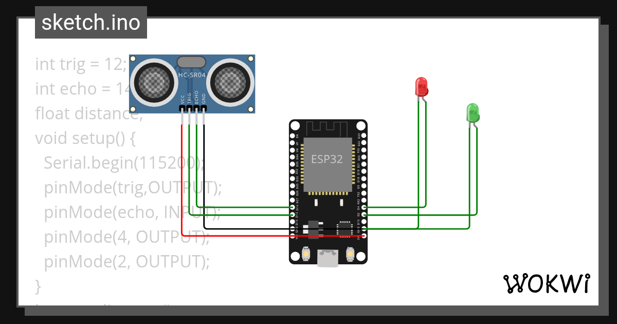 light intensity using ultra sonic - Wokwi ESP32, STM32, Arduino Simulator