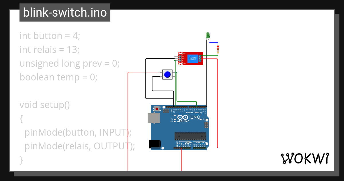Relay on after 5 second without pressing button - Wokwi ESP32, STM32, Arduino Simulator