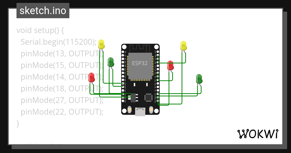 traffic light simulation - Wokwi ESP32, STM32, Arduino Simulator