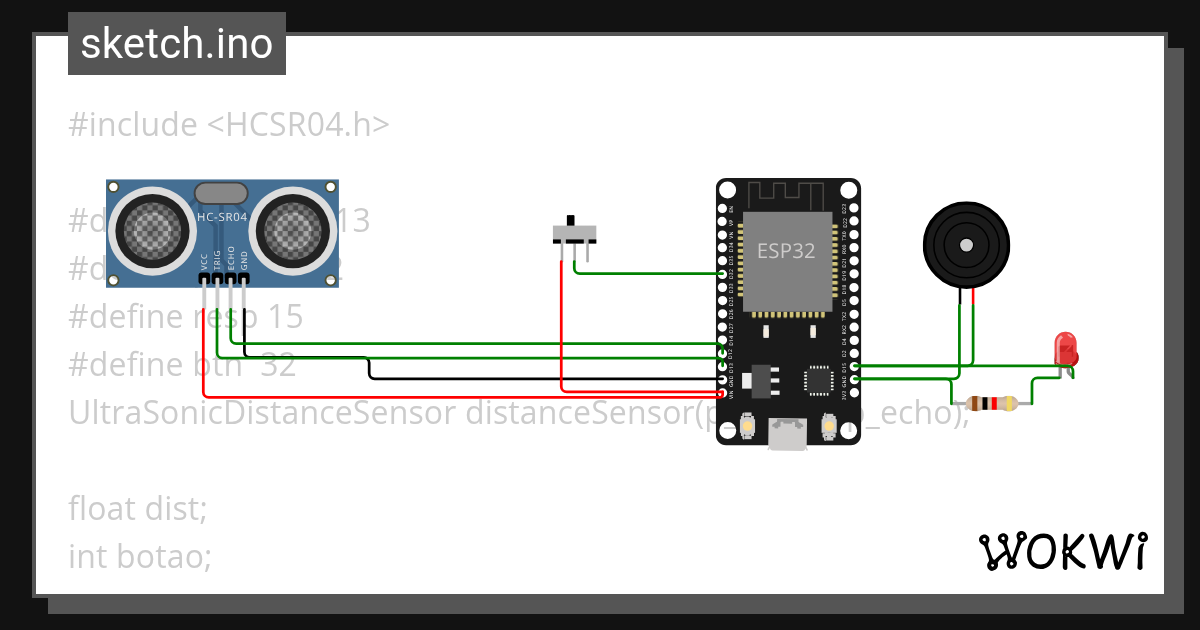 sensor de ré - Wokwi ESP32, STM32, Arduino Simulator