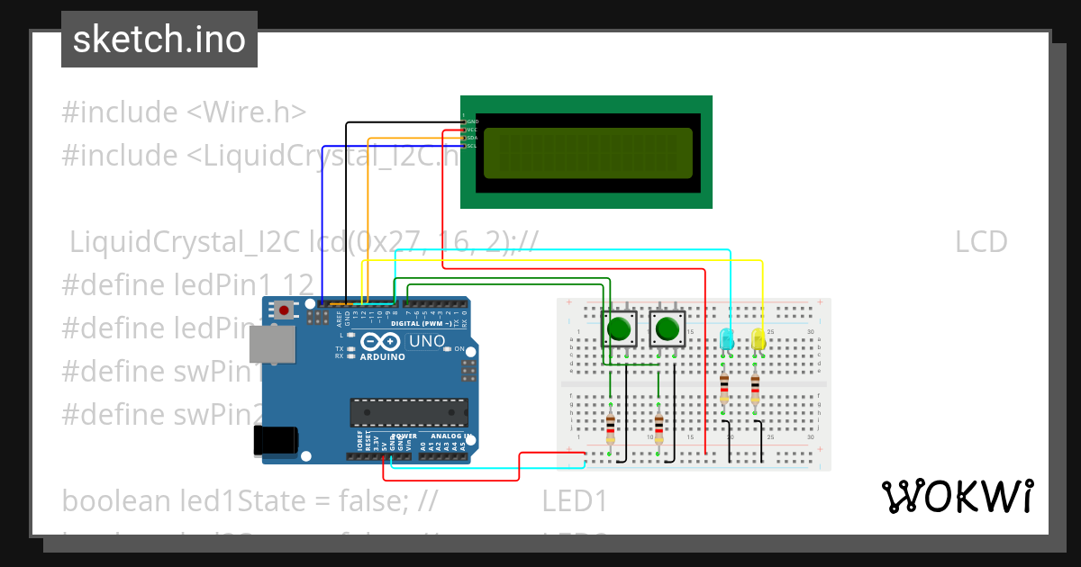 กดไฟติดดับแสดงสถานะบนจอ Wokwi Esp32 Stm32 Arduino Simulator