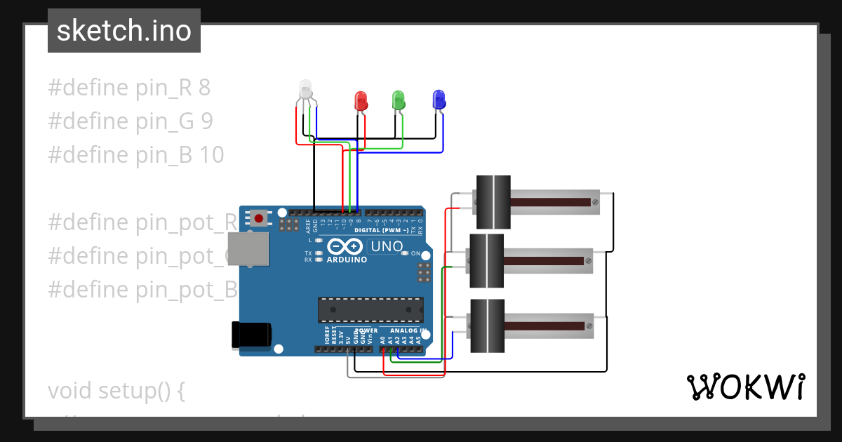 LED RGB cathode with Slider - Wokwi ESP32, STM32, Arduino Simulator