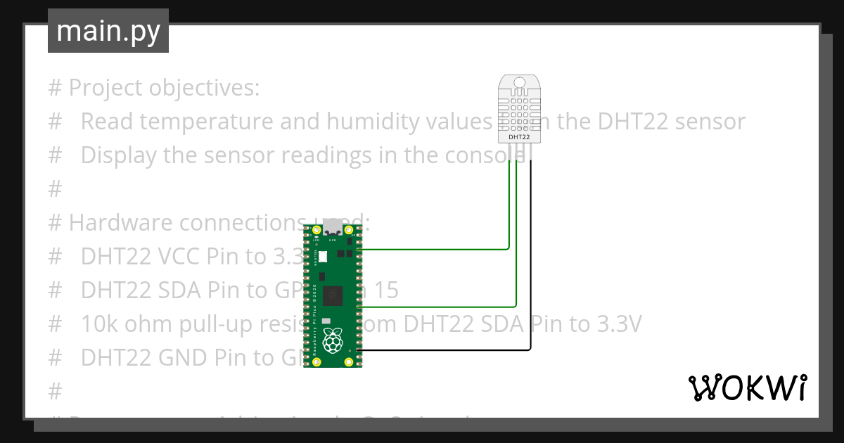 DHT22 pi pico - Wokwi ESP32, STM32, Arduino Simulator