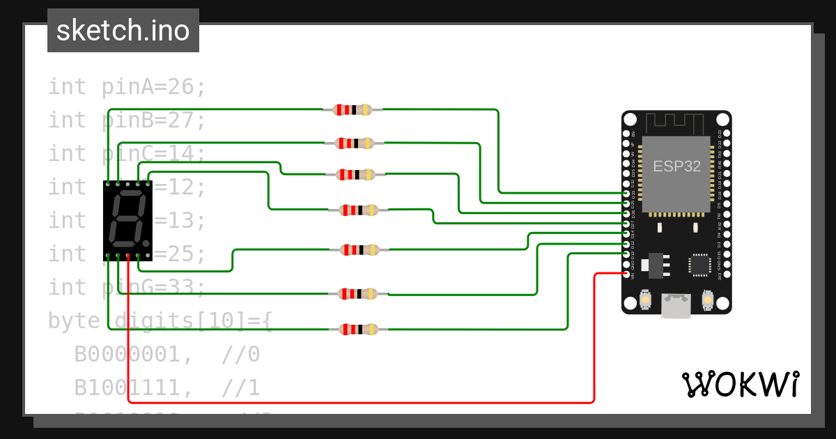 7segmentos Wokwi Esp32 Stm32 Arduino Simulator