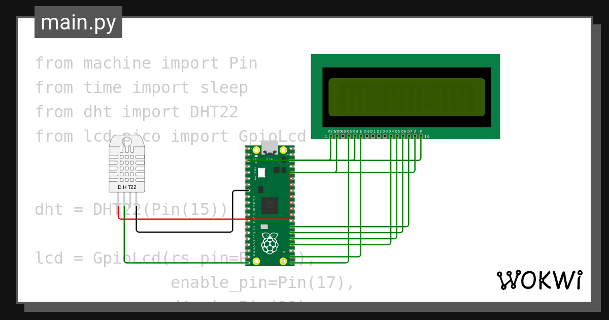 Rasberry Pie Pico Tempurature And Humidity Lcd Wokwi Esp32 Stm32 Arduino Simulator 0374