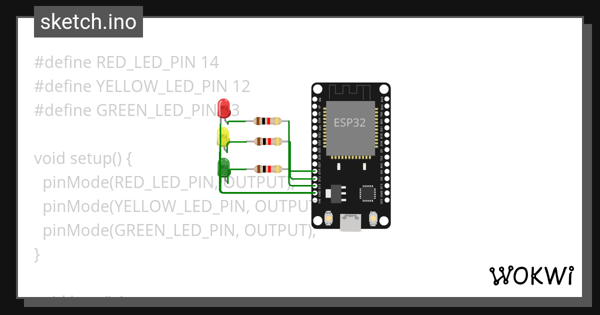 simple trafic light - Wokwi ESP32, STM32, Arduino Simulator