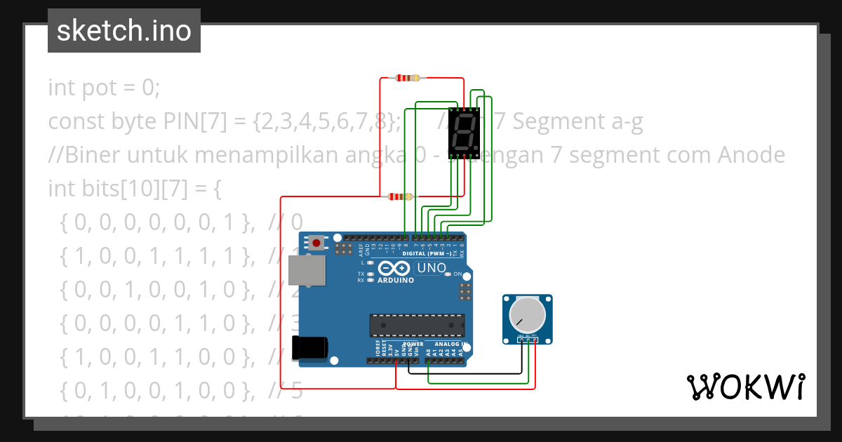 7 Segment Potensiometer - Wokwi ESP32, STM32, Arduino Simulator