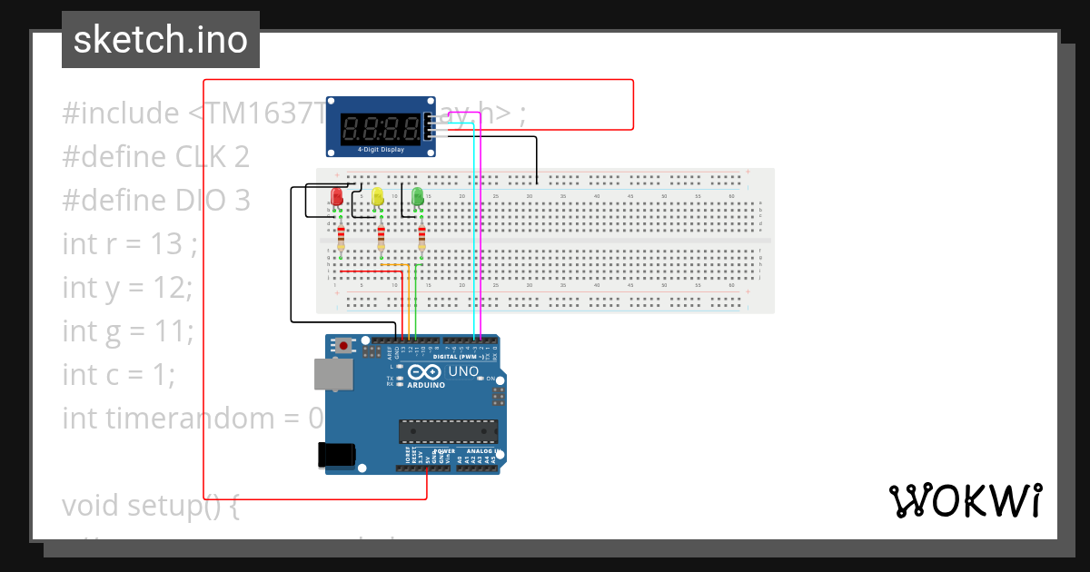 trafic light and digital num display - Wokwi ESP32, STM32, Arduino Simulator