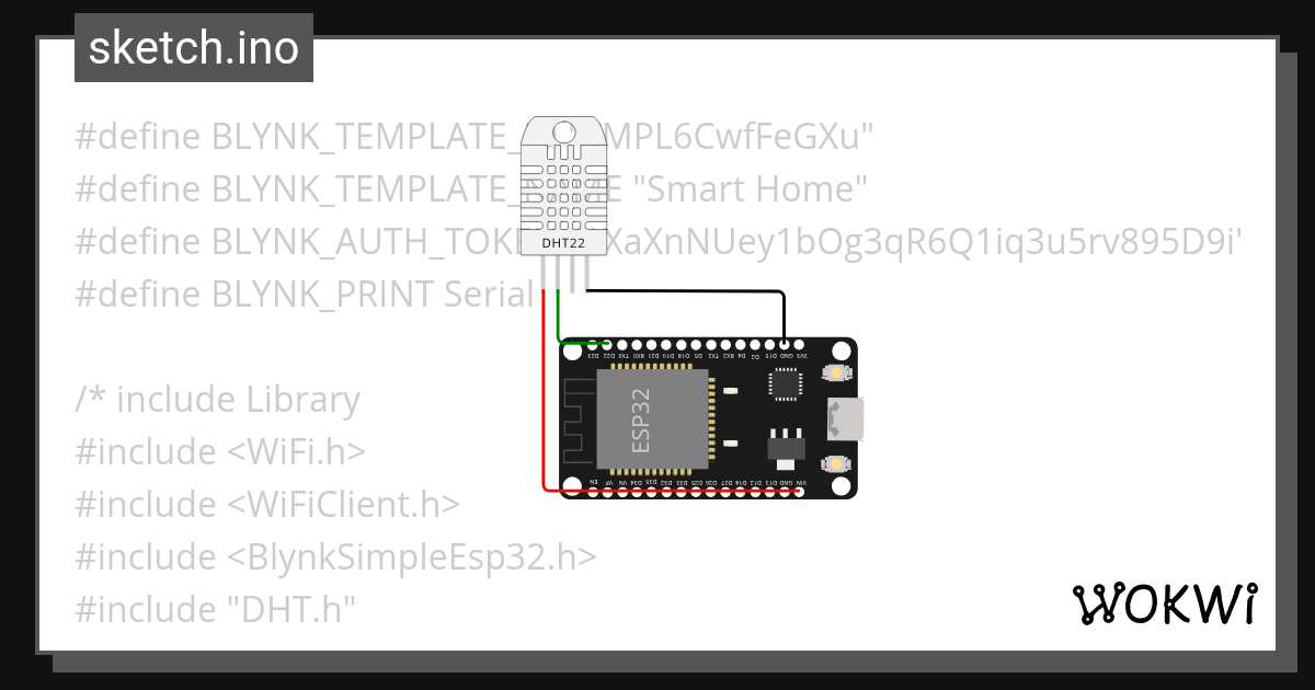 esp32 DHT Blynk - Wokwi ESP32, STM32, Arduino Simulator