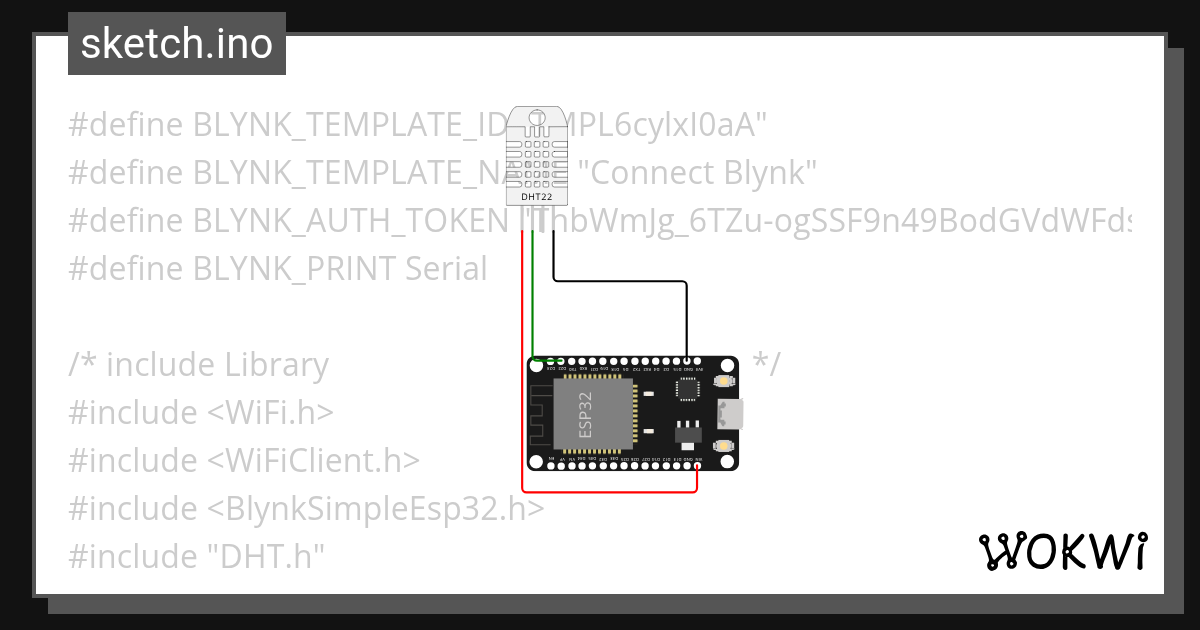 esp32 DHT Blynk - Wokwi ESP32, STM32, Arduino Simulator