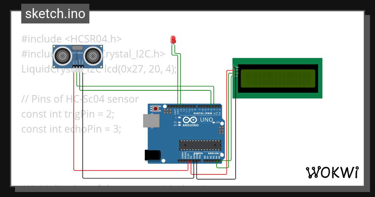 Arduino with ultrasonic sensor and LCD display(i2c) - Wokwi ESP32 ...