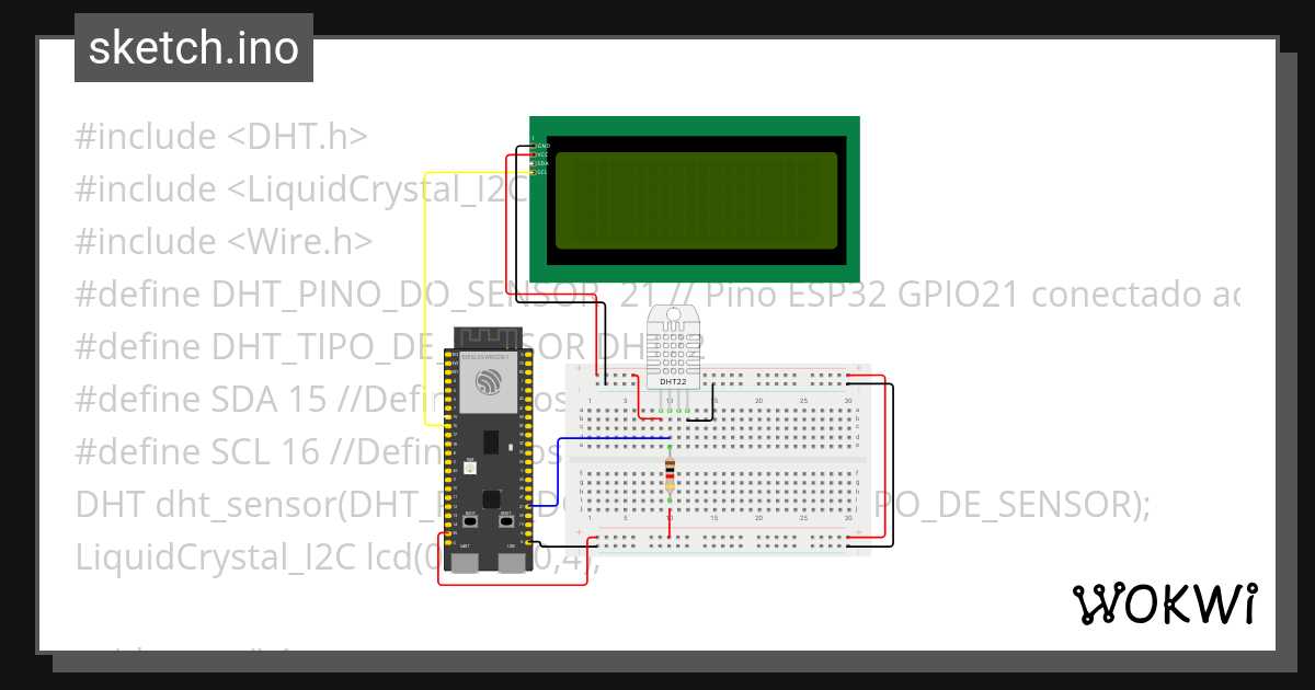 DHT22 e LCD - Wokwi ESP32, STM32, Arduino Simulator