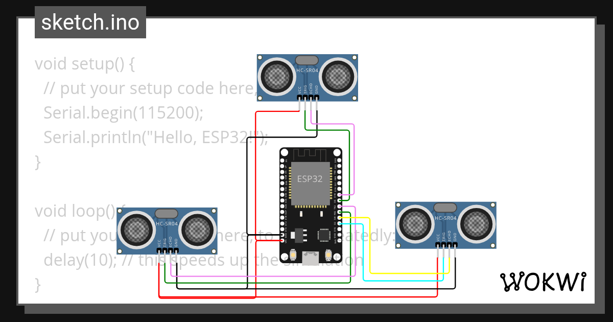 SR04 3 ea - Wokwi ESP32, STM32, Arduino Simulator