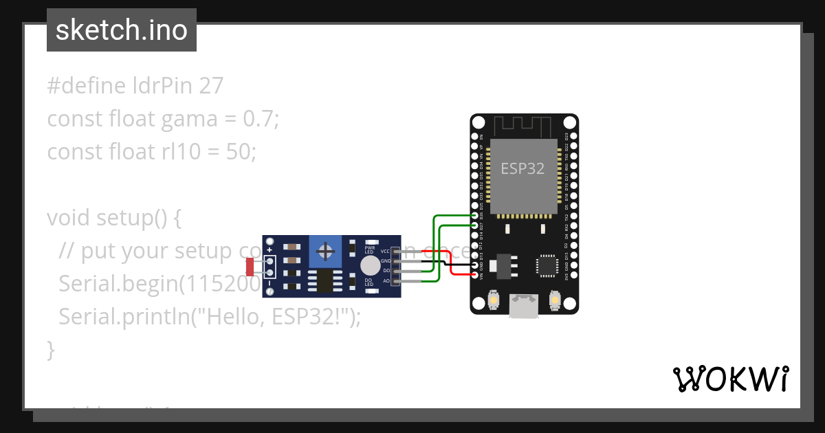 rangkaian sensor LDR (2) - Wokwi ESP32, STM32, Arduino Simulator