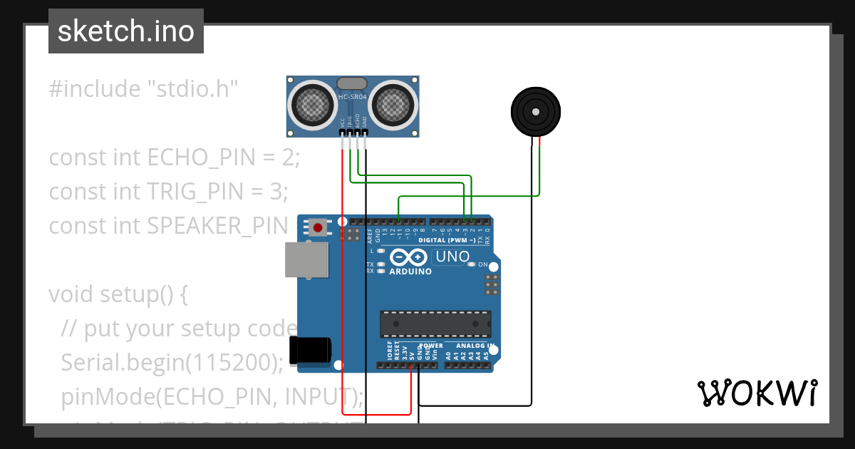 distance_sensor_with_buzzer - Wokwi ESP32, STM32, Arduino Simulator