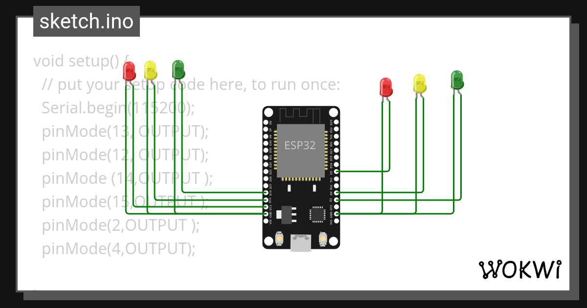 Traffic light - Wokwi ESP32, STM32, Arduino Simulator