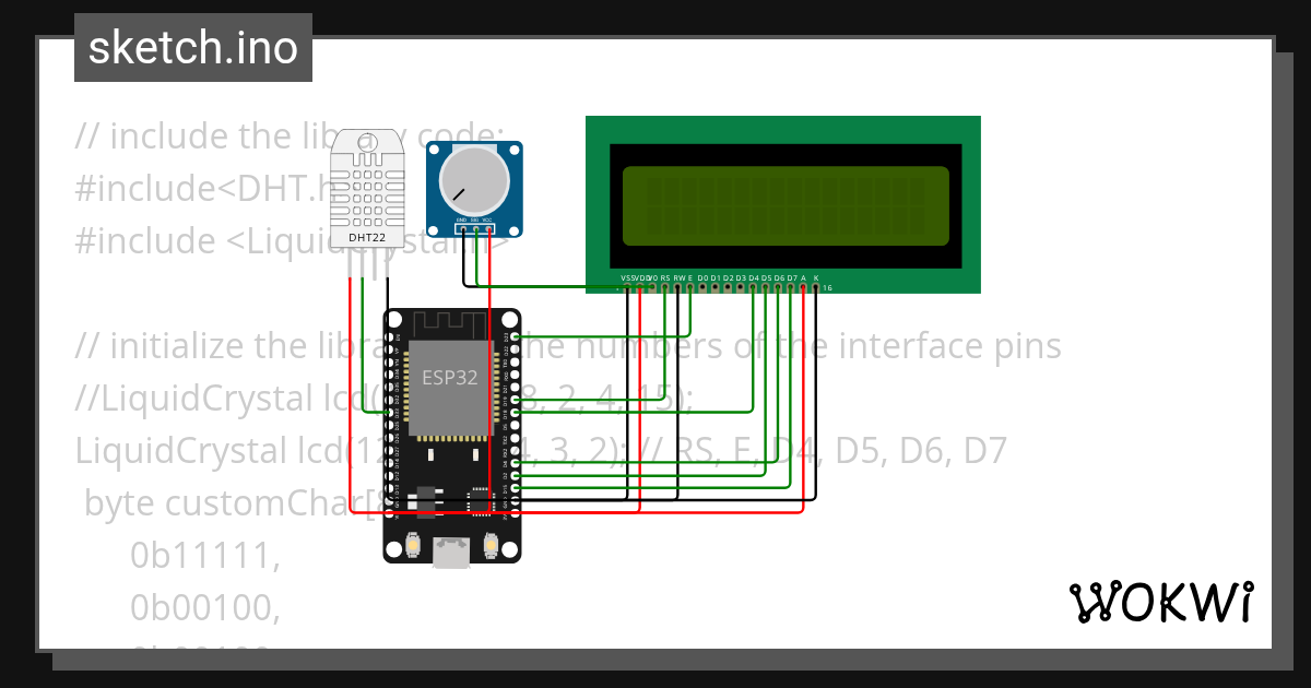 Hum & Tempr Movable LCD - Wokwi ESP32, STM32, Arduino Simulator