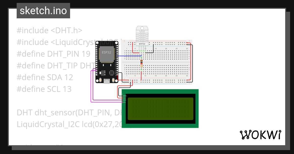 dht sensor de temp e lcd - Wokwi ESP32, STM32, Arduino Simulator