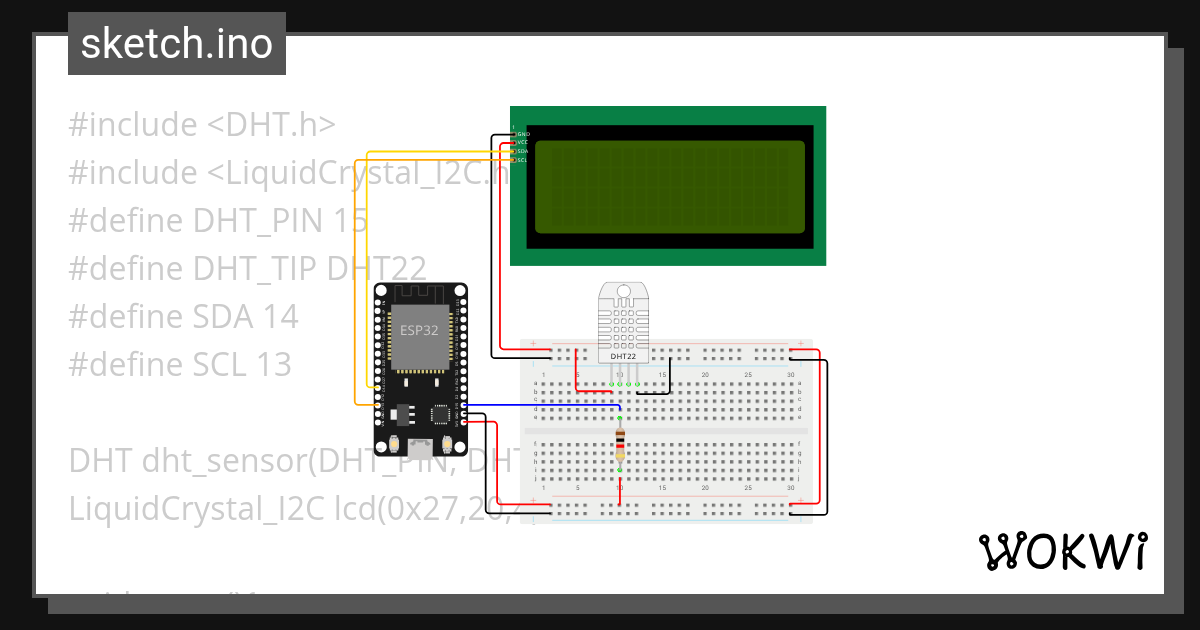 dht com LCD - Wokwi ESP32, STM32, Arduino Simulator