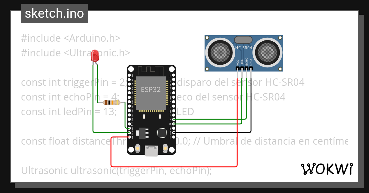 Led y sensor - Wokwi ESP32, STM32, Arduino Simulator