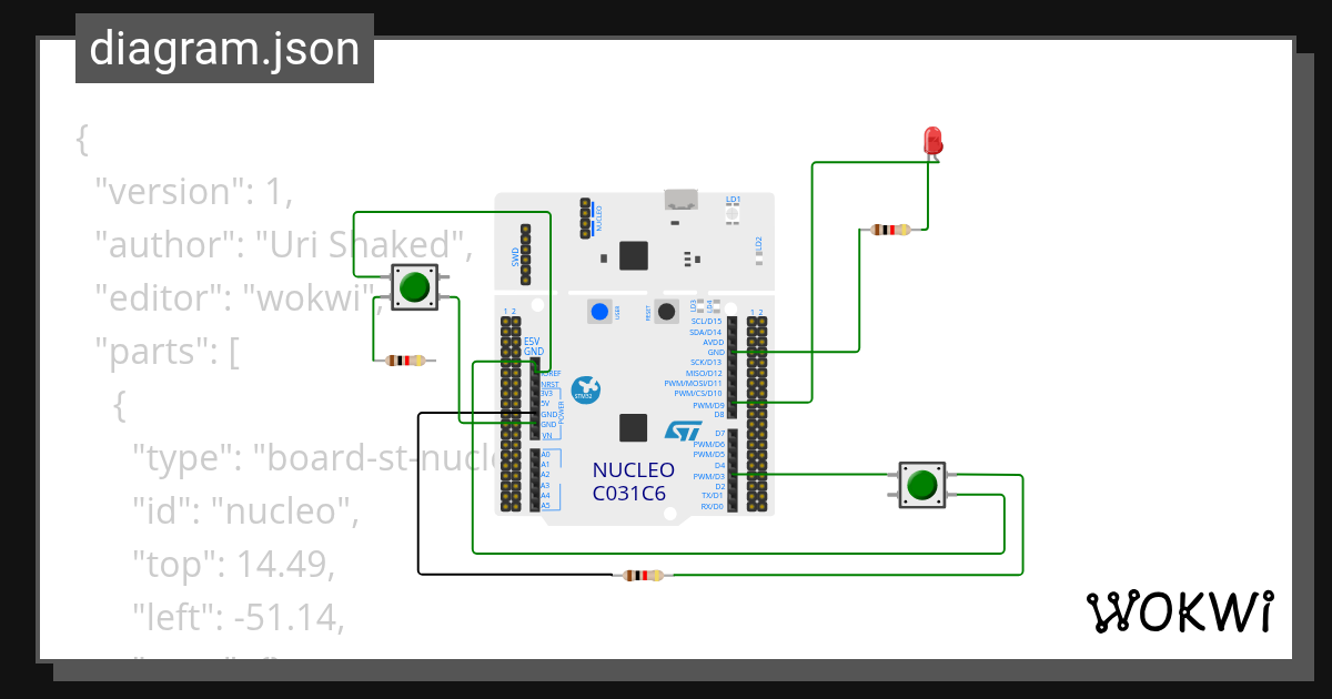 ST Nucleo - 2 push button - Wokwi ESP32, STM32, Arduino Simulator