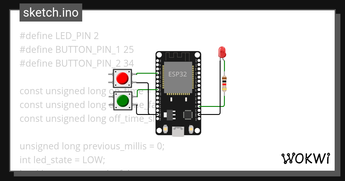 Thêm 1 nút bấm nữa để thay đổi tần suất nhấp nháy - Wokwi ESP32, STM32, Arduino Simulator