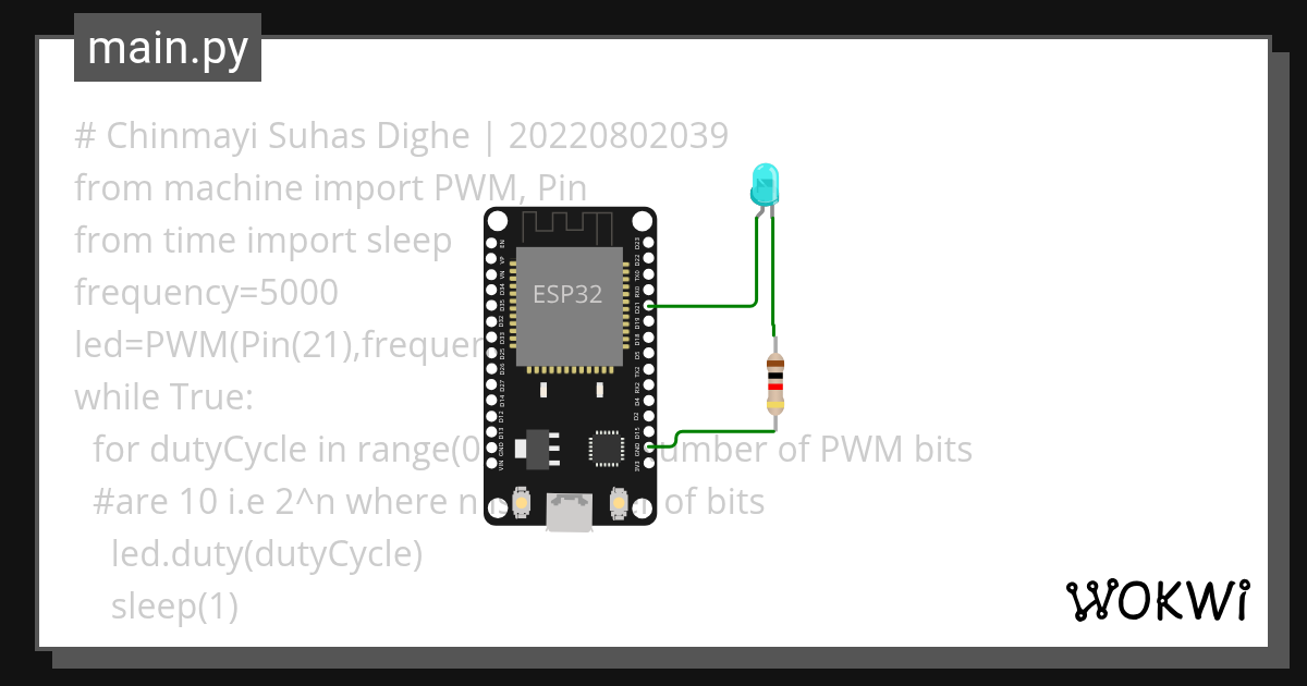 ESD LAB 1 LED Brightness using PWM - Wokwi ESP32, STM32, Arduino Simulator