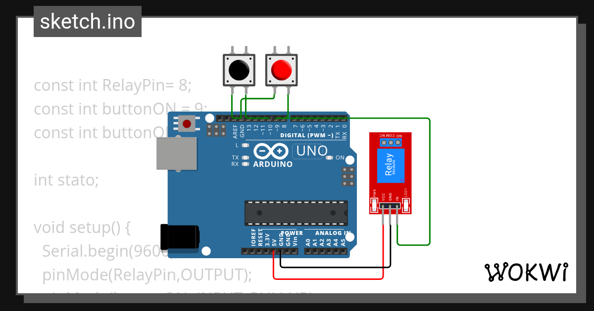 Relay + 2 button - Wokwi ESP32, STM32, Arduino Simulator