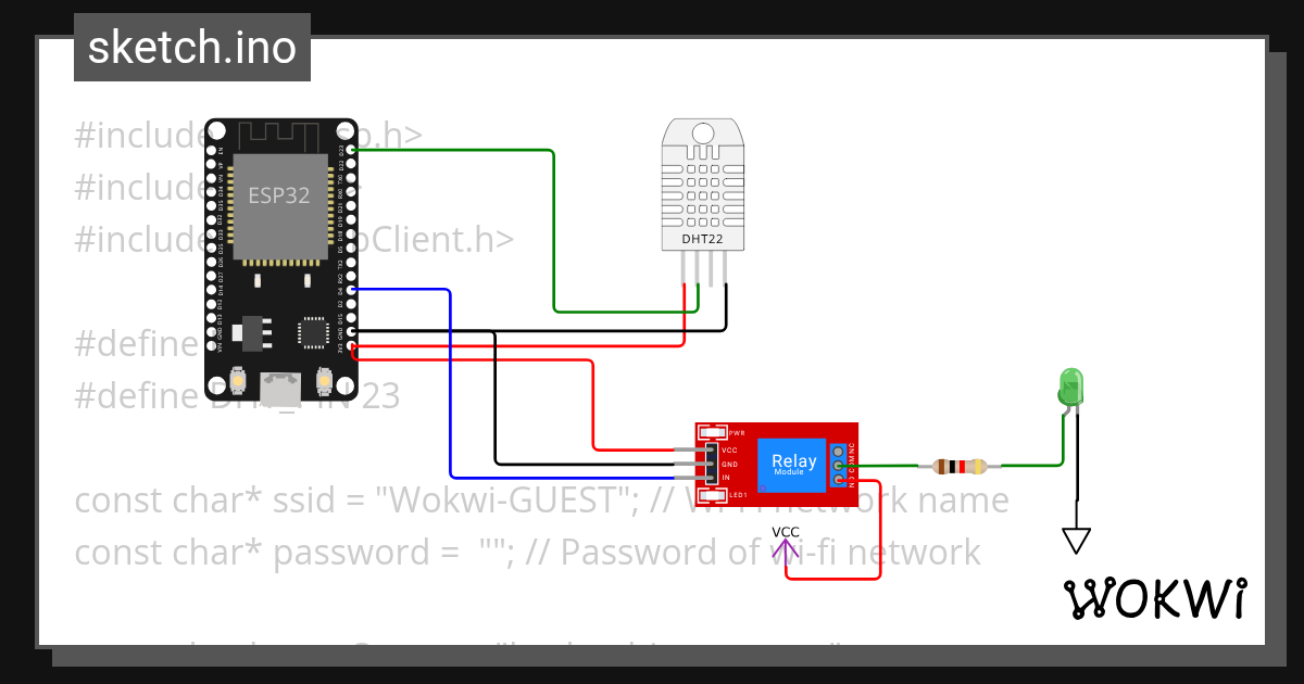ESP32 MQTT DHT Relay - Wokwi ESP32, STM32, Arduino Simulator