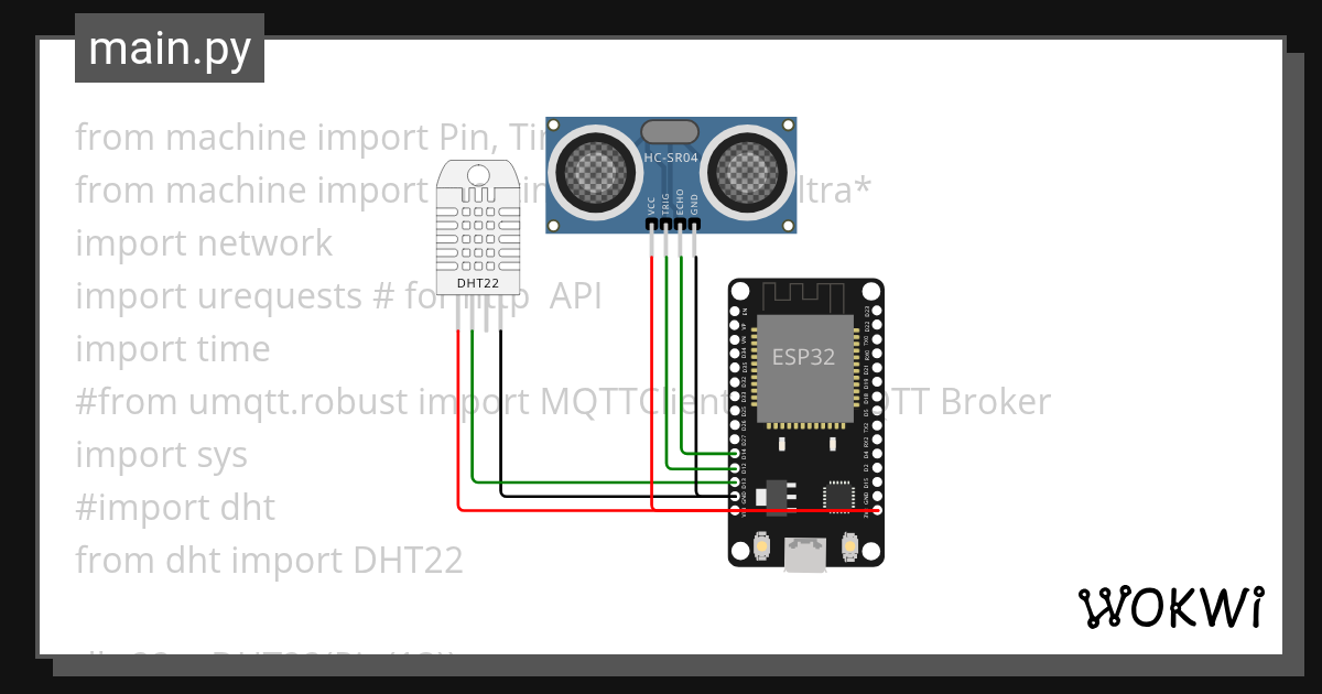 ultrasonic & temp sensor cloud - Wokwi ESP32, STM32, Arduino Simulator