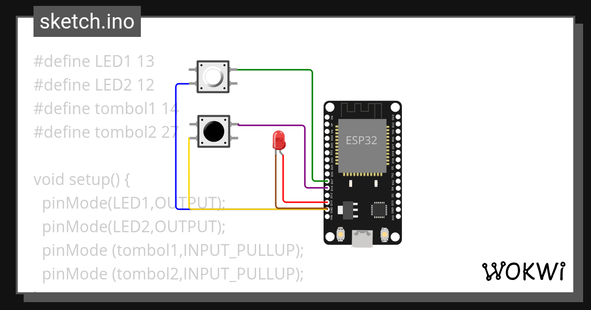 menghidupkan LED menggunakan 2 tombol Copy - Wokwi ESP32, STM32, Arduino Simulator