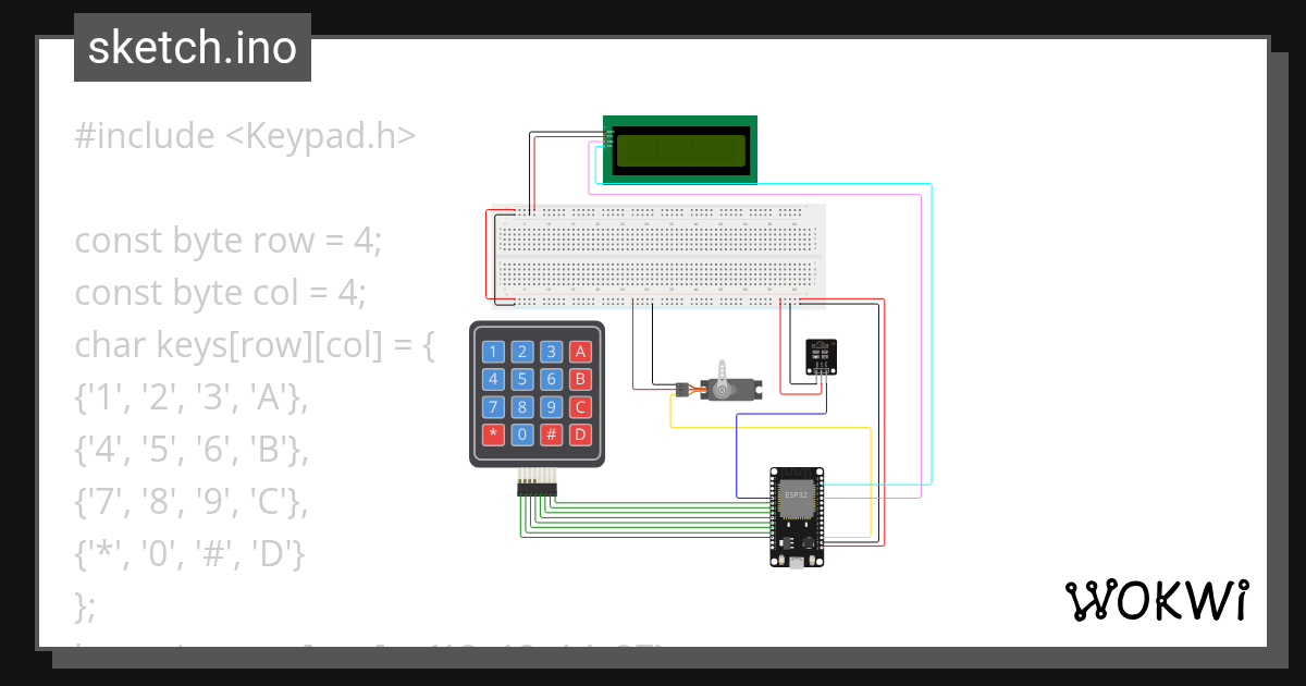 keypad_esp_lcd_servo_ir - Wokwi ESP32, STM32, Arduino Simulator