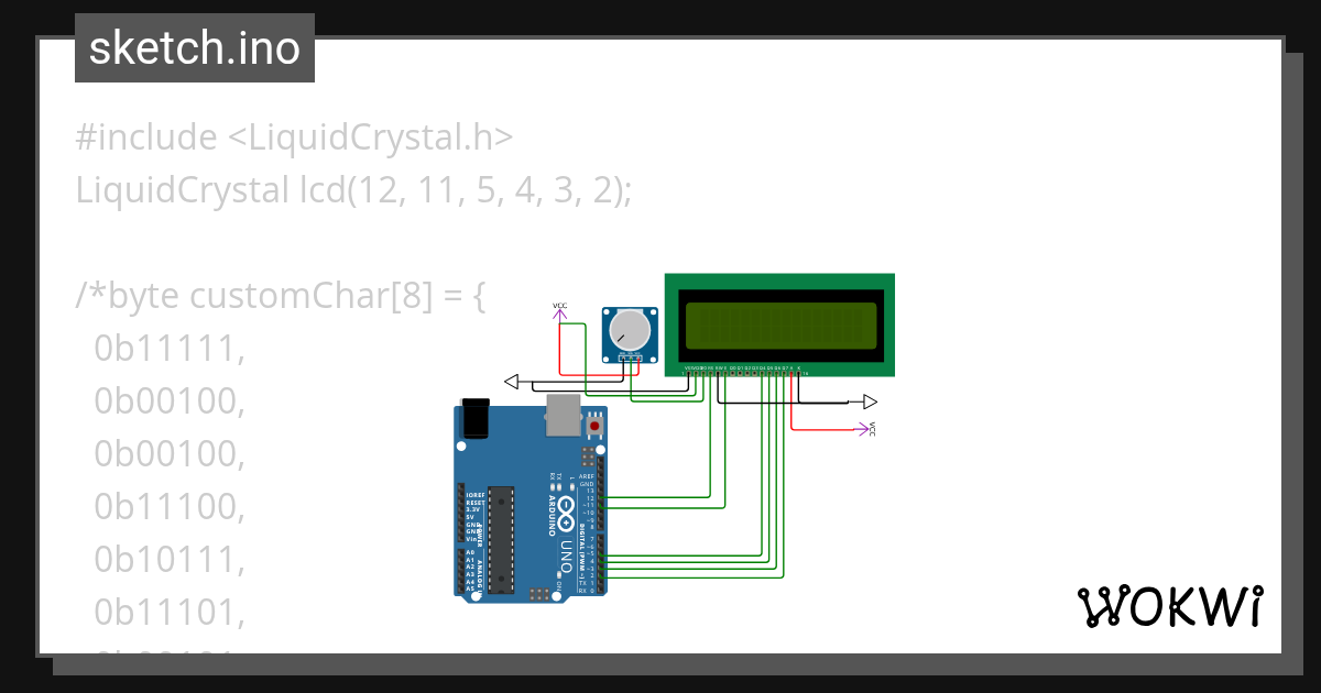 LCD with Arduino 4 bit Special char - Wokwi ESP32, STM32, Arduino Simulator