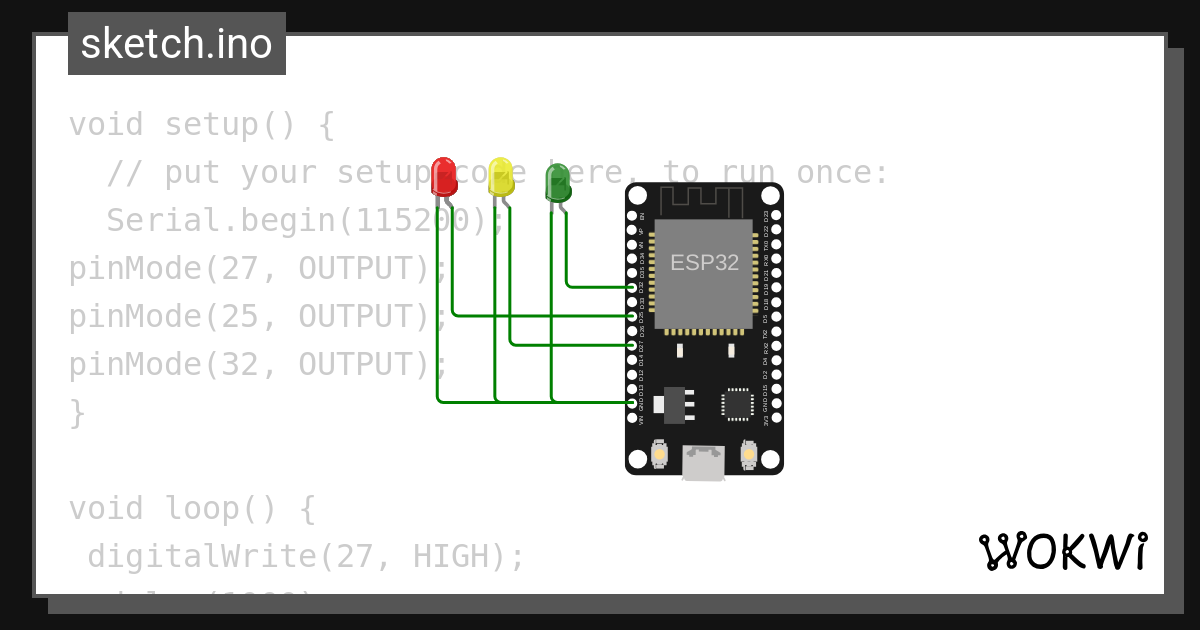 Traffic Signal Wokwi Esp32 Stm32 Arduino Simulator 9769