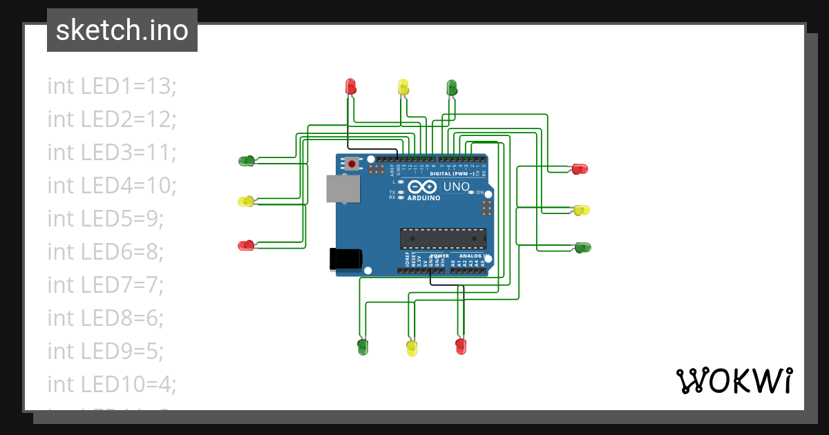 12 Led - Wokwi ESP32, STM32, Arduino Simulator