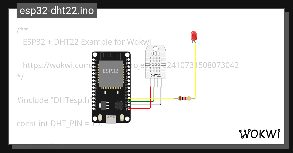 esp32-dht22.ino SENSOR - Wokwi ESP32, STM32, Arduino Simulator