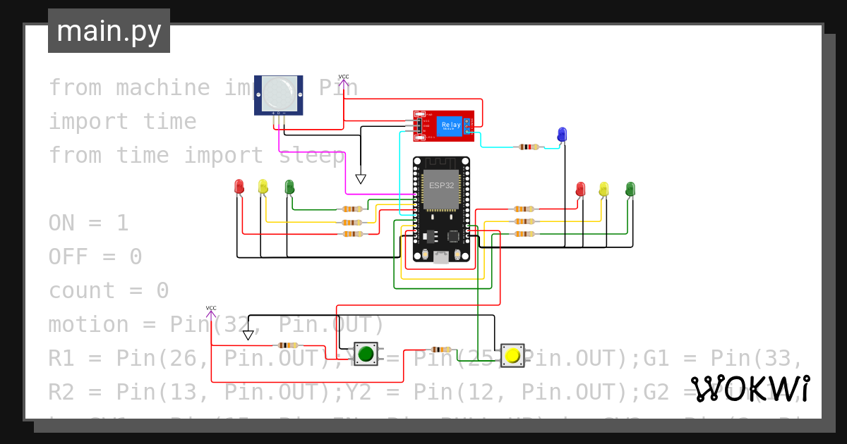 วงจรไฟจราจร Wokwi Esp32 Stm32 Arduino Simulator 