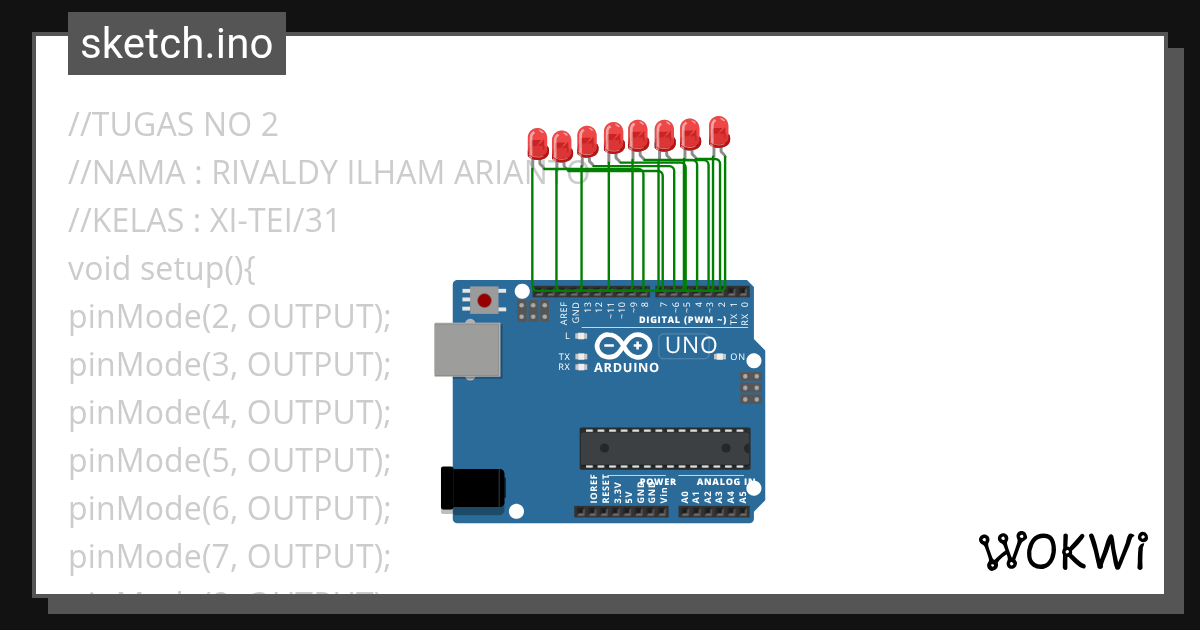 8 LED BERLARI - Wokwi ESP32, STM32, Arduino Simulator