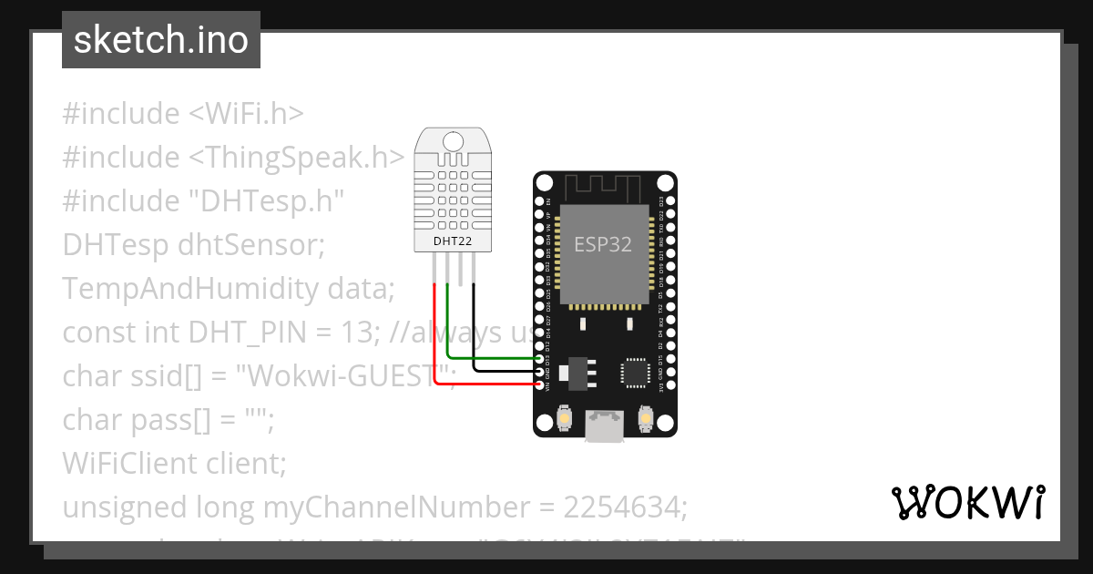 DHT SENSOR WITH TS - Wokwi ESP32, STM32, Arduino Simulator