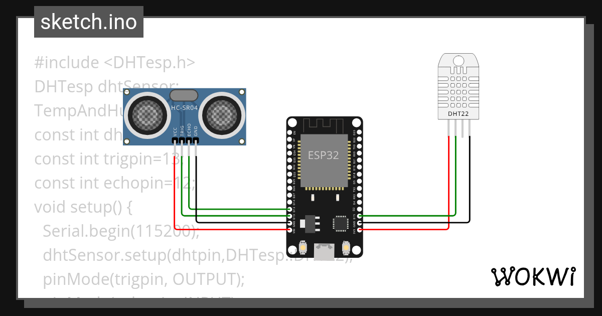 141_M.Naveenkumar_DHT and ultra - Wokwi ESP32, STM32, Arduino Simulator
