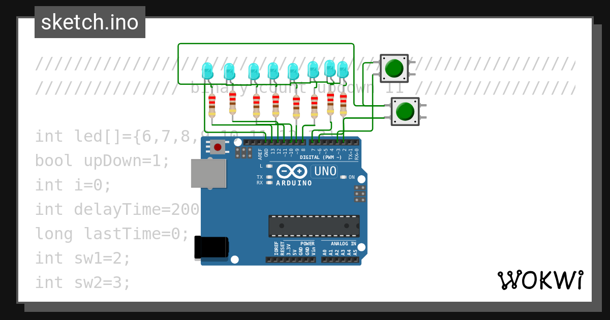Binary Count Updown Ii Wokwi Esp32 Stm32 Arduino Simulator 0837