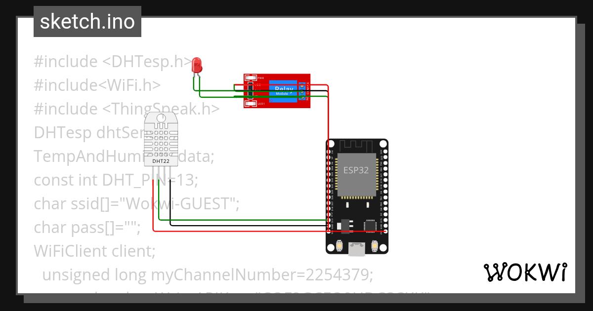 DHT22 SENSOR RELAY - Wokwi ESP32, STM32, Arduino Simulator