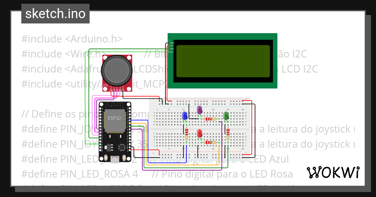 joystick, lcd e leds - Wokwi ESP32, STM32, Arduino Simulator
