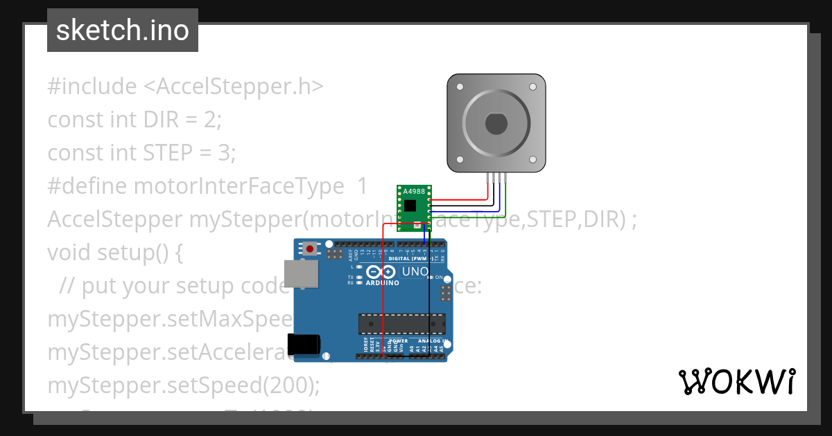 Targetting stepper motor to the target with motor driver ic - Wokwi ESP32, STM32, Arduino Simulator