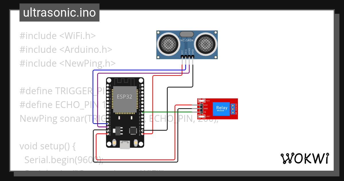 ultrasonic.ino - Wokwi ESP32, STM32, Arduino Simulator