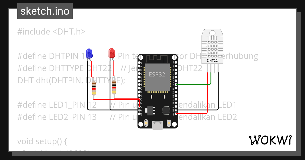 Mencoba DHT 22 - Wokwi ESP32, STM32, Arduino Simulator