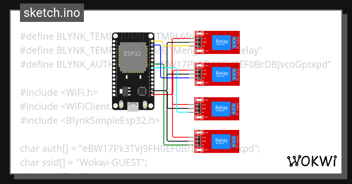 Mengontrol 4 Relay - Wokwi ESP32, STM32, Arduino Simulator