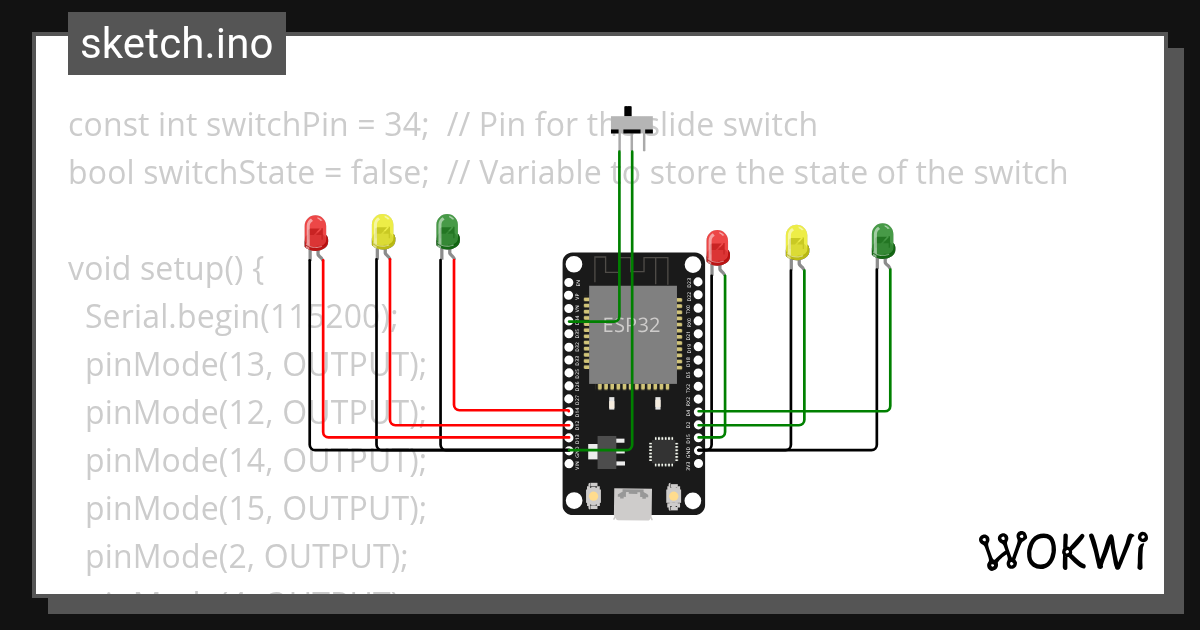 TRAFFIC LIGHT WITH SWITCH CONTROL - Wokwi ESP32, STM32, Arduino Simulator